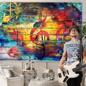 Wall Decor | Red And Blue Abstract Art Wall Decor With Musical Theme ...